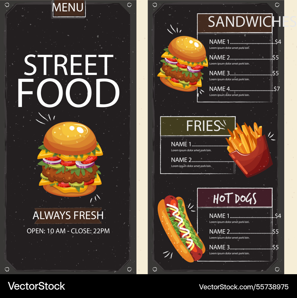 Street food menu template Royalty Free Vector Image