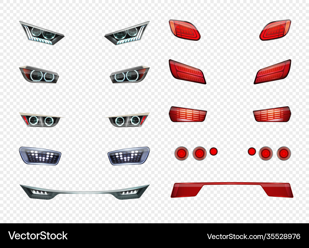 Car headlights realistic transparent icon set Vector Image