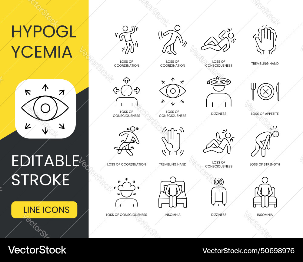 Diabetes symptom hypoglycemia line icon Royalty Free Vector