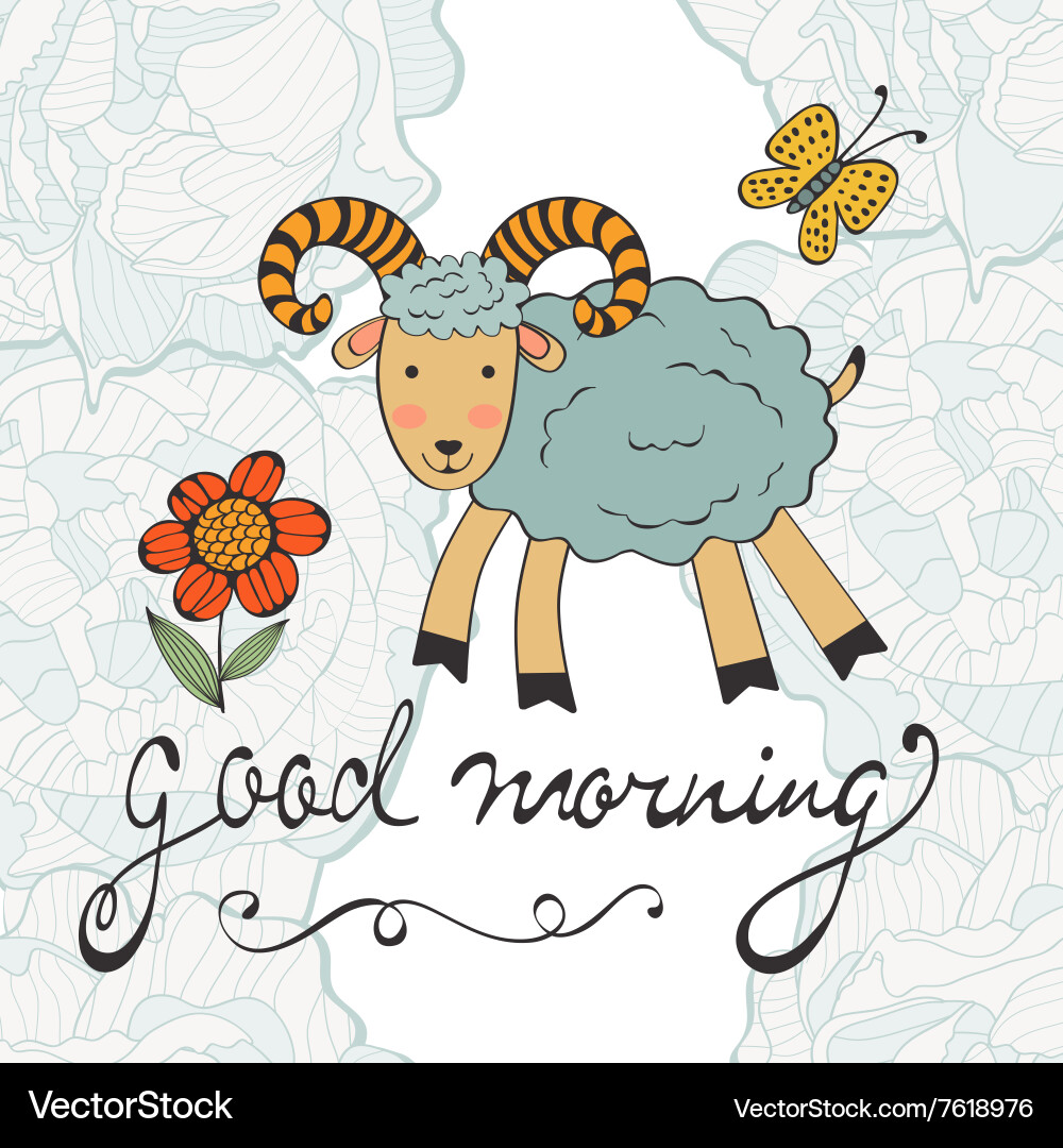 Good morning cute card with smiling goat Vector Image