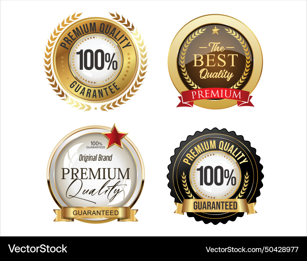 Collection of golden premium quality badges Vector Image
