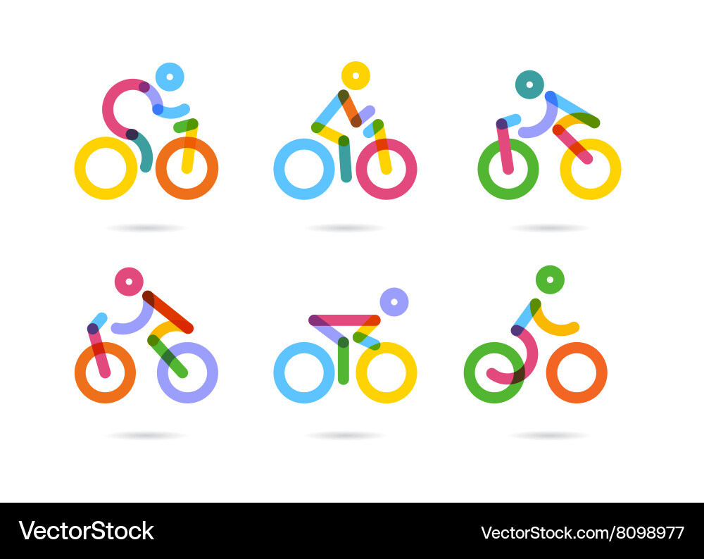 Colorful cycling and bicycles icons Royalty Free Vector