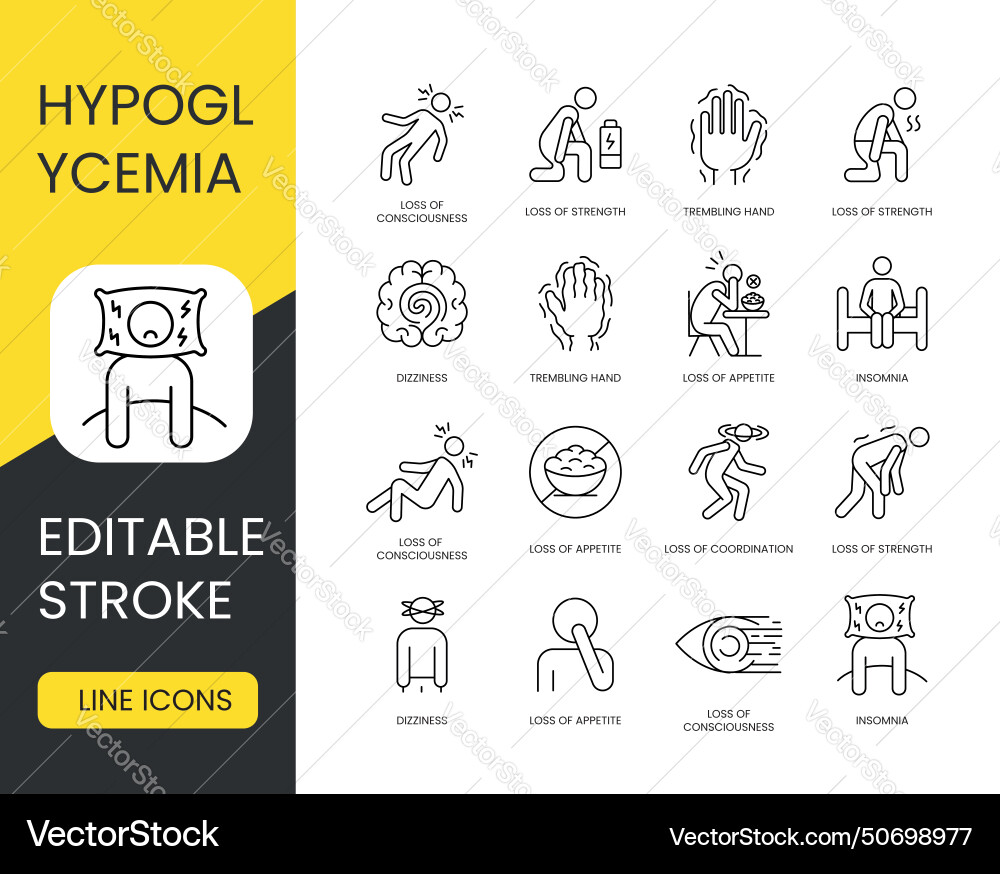 Diabetes symptom hypoglycemia line icon Royalty Free Vector