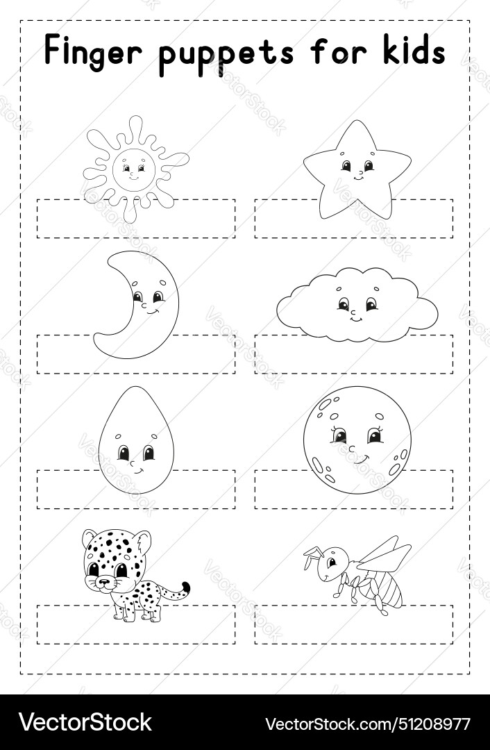 Finger puppets coloring page for kids Royalty Free Vector