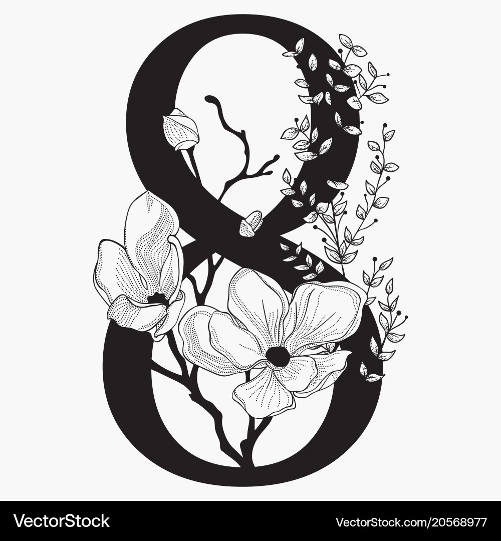 Hand drawn floral number eight monogram Royalty Free Vector