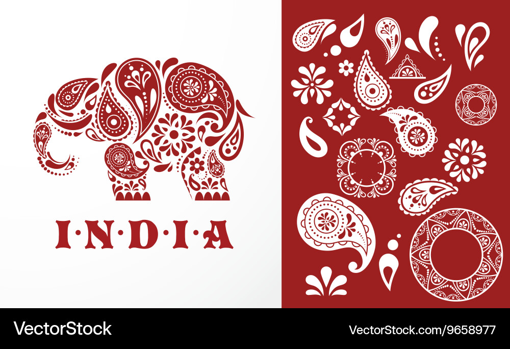India - parsley patterned elephant indian icon Vector Image