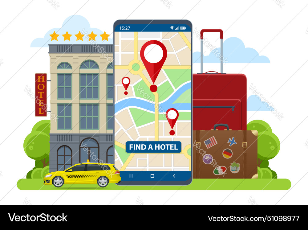 Isometric online hotel booking concept buying Vector Image