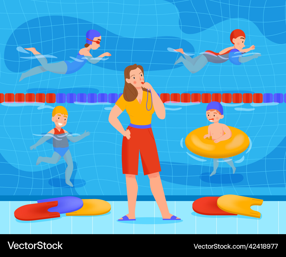 Kids swimming pool class composition Royalty Free Vector