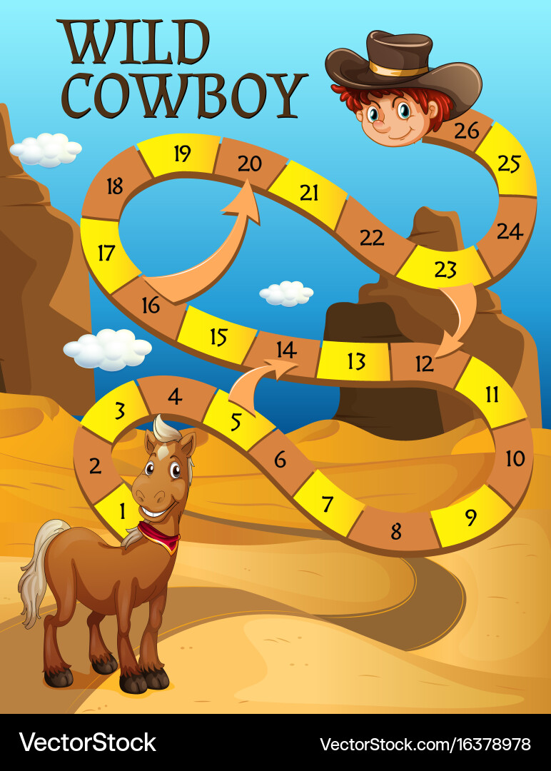 Boardgame template with horse in desert Royalty Free Vector