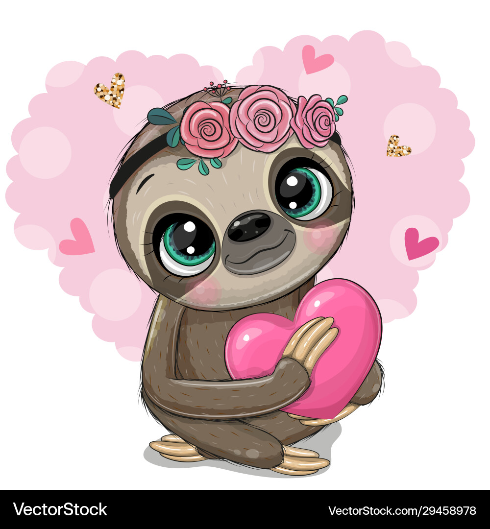 Cartoon sloth with a heart on an background Vector Image