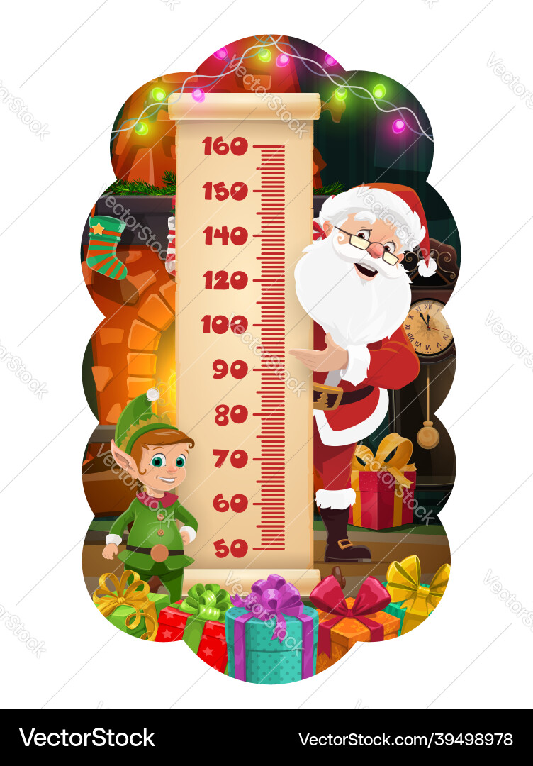 Christmas Kids Growth Chart - Santa & Elf Vector Image