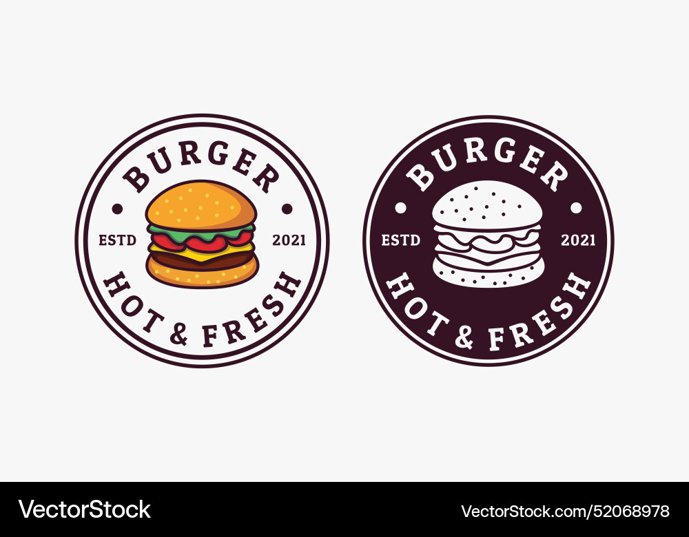 Food burger logo design badge stamp Royalty Free Vector