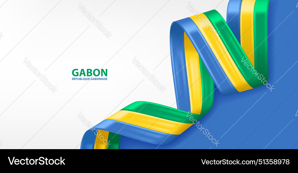 Gabon 3d ribbon flag Royalty Free Vector Image