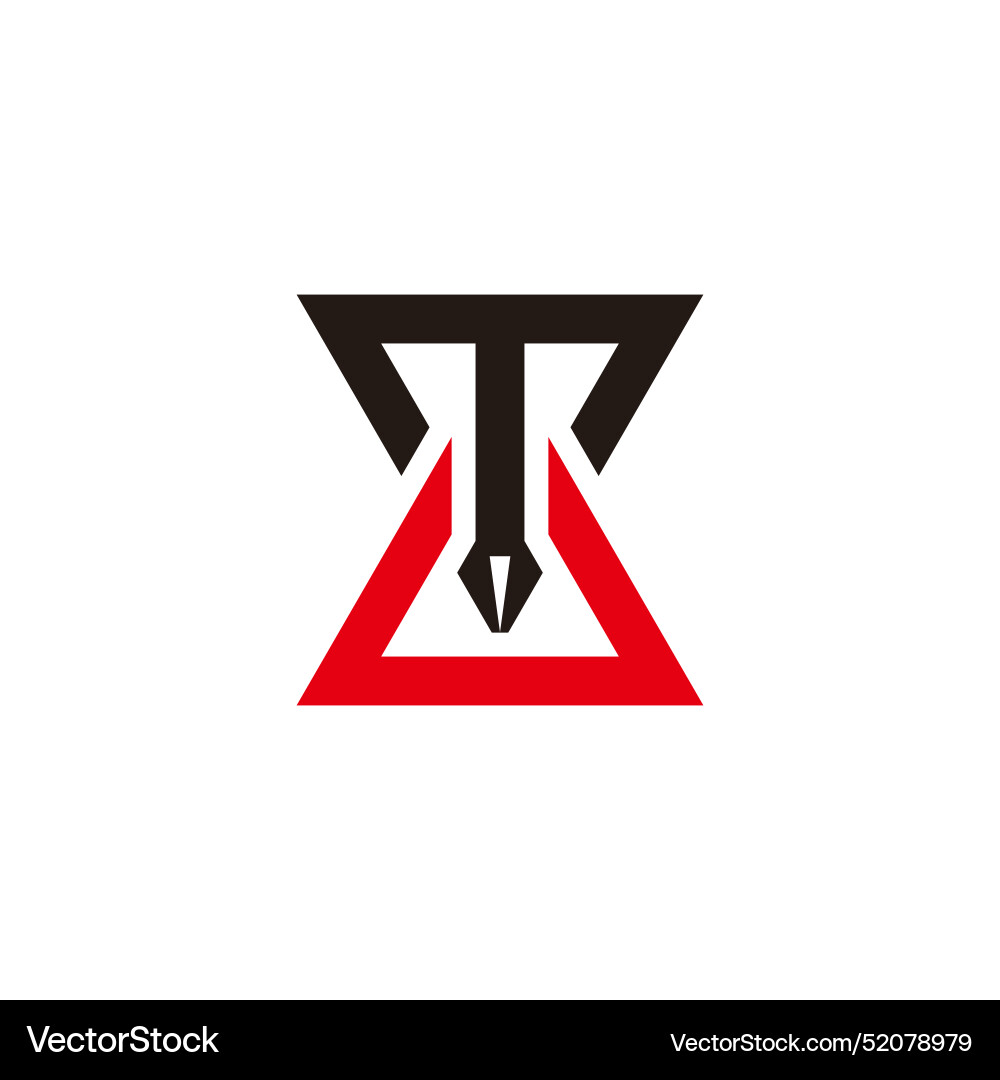Letter t pen writer linked triangles logo Vector Image