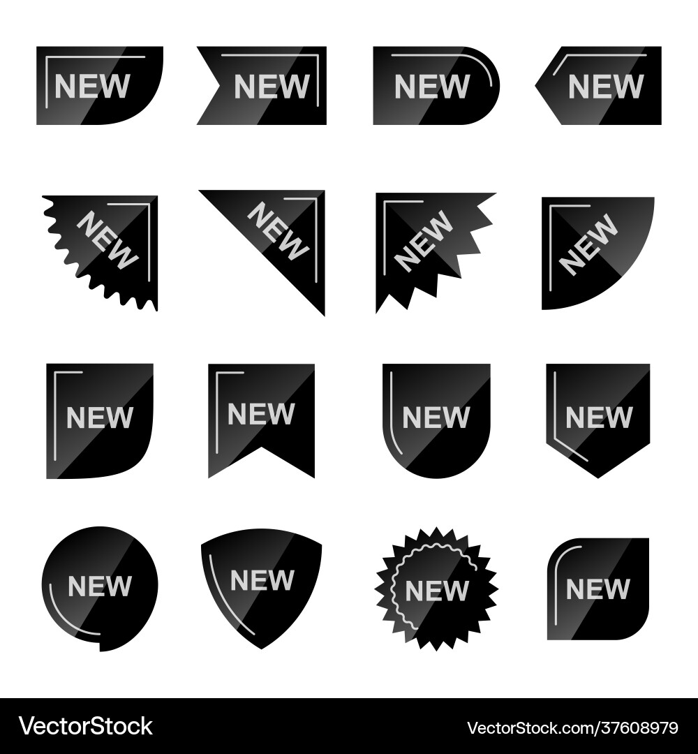 New product promotion black labels set Royalty Free Vector