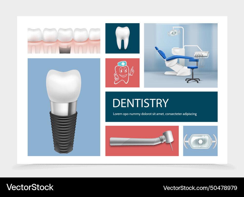 Realistic dentistry elements composition Vector Image