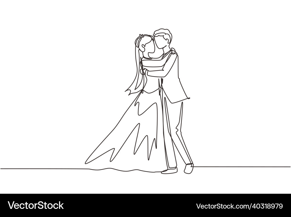 Single continuous line cute married couple Vector Image