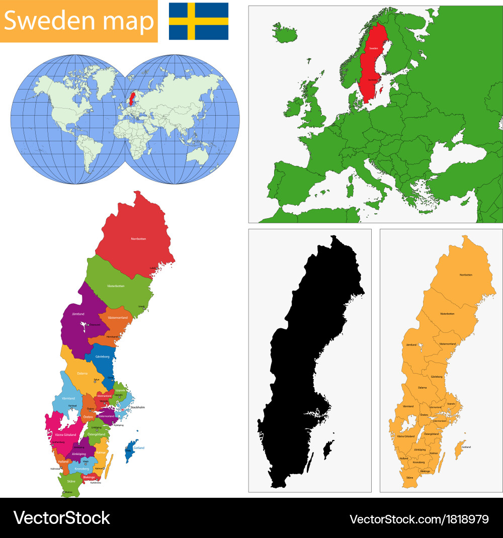 Sweden map Royalty Free Vector Image - VectorStock