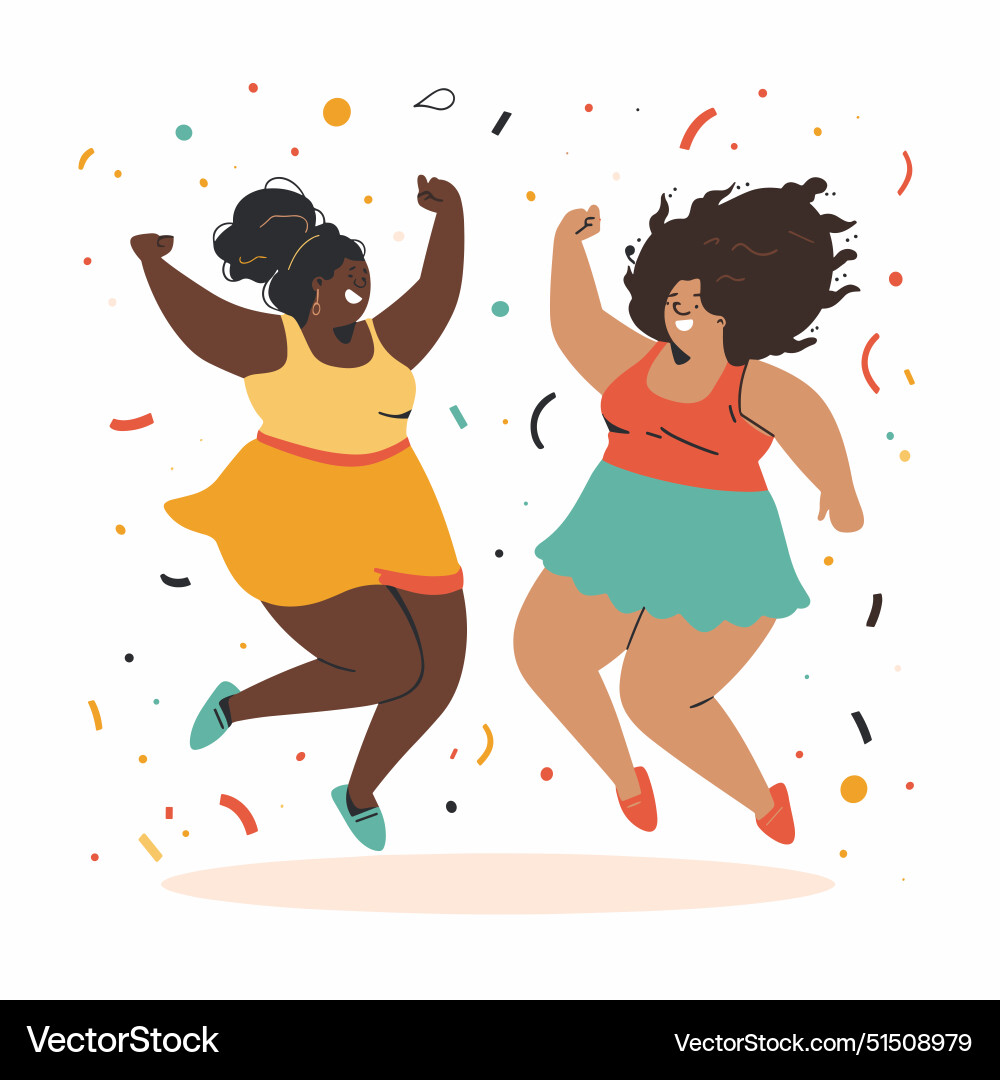 Two women dancing joyfully confetti around Vector Image