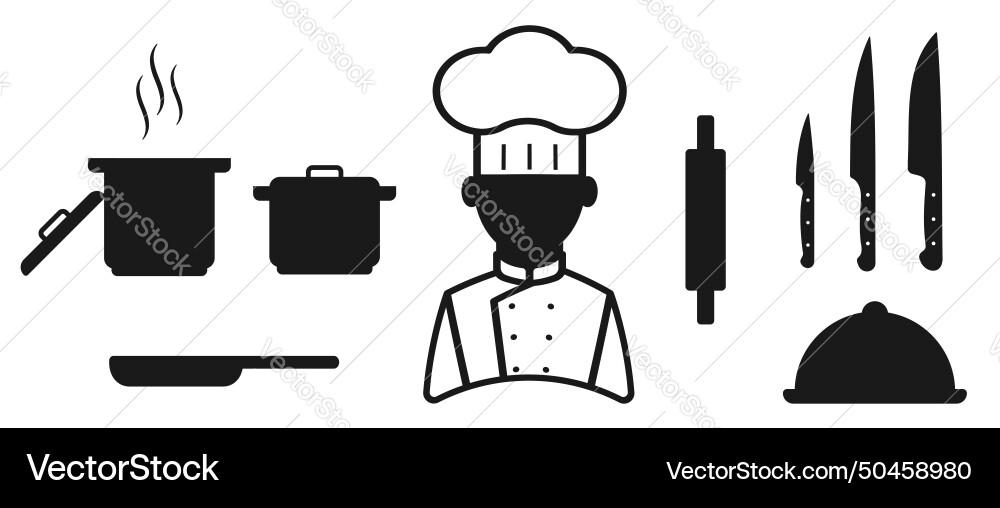 Chef icon set collection of cooking kitchen Vector Image