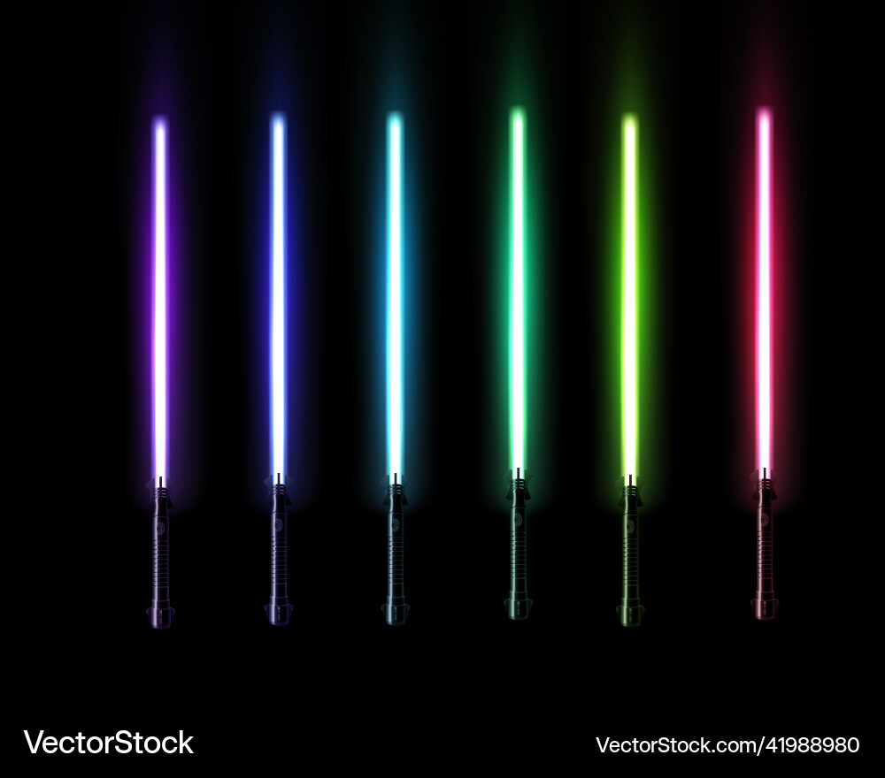 Colorful light swords set on dark background Vector Image