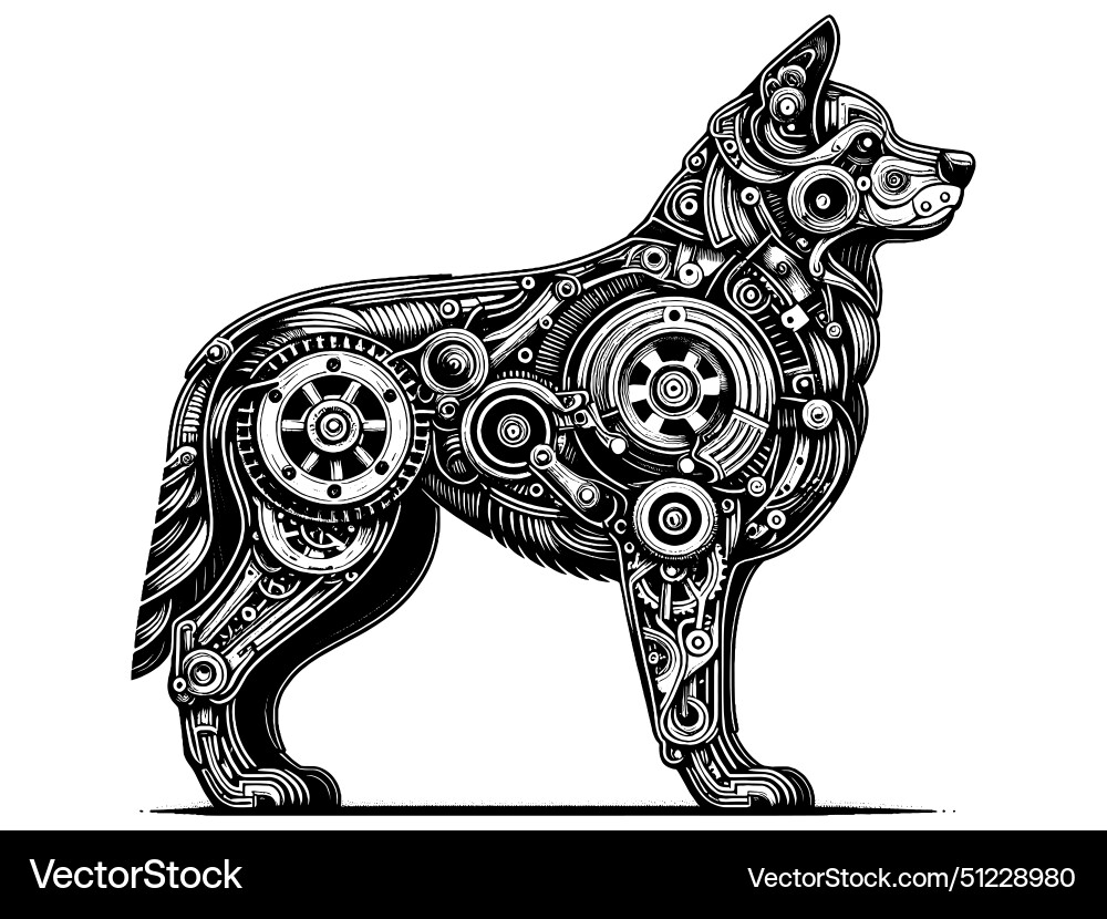 Mechanical robot dog sketch board imitation Vector Image