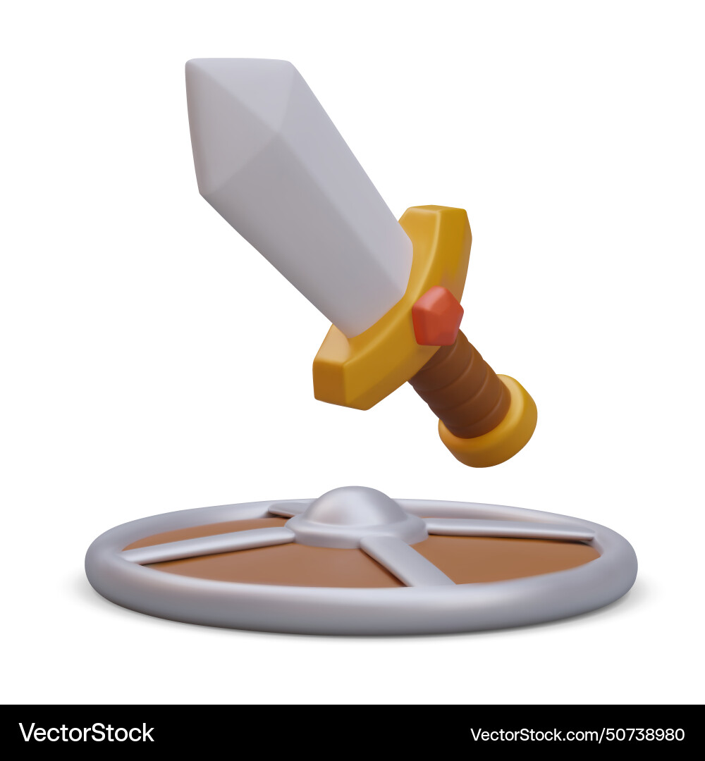 Realistic shield and sword with red crystal Vector Image