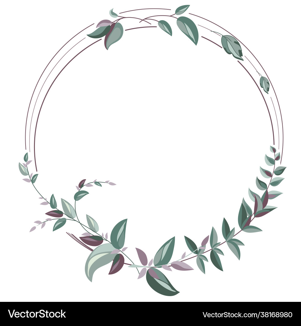 Round frame with greenery elements Royalty Free Vector Image