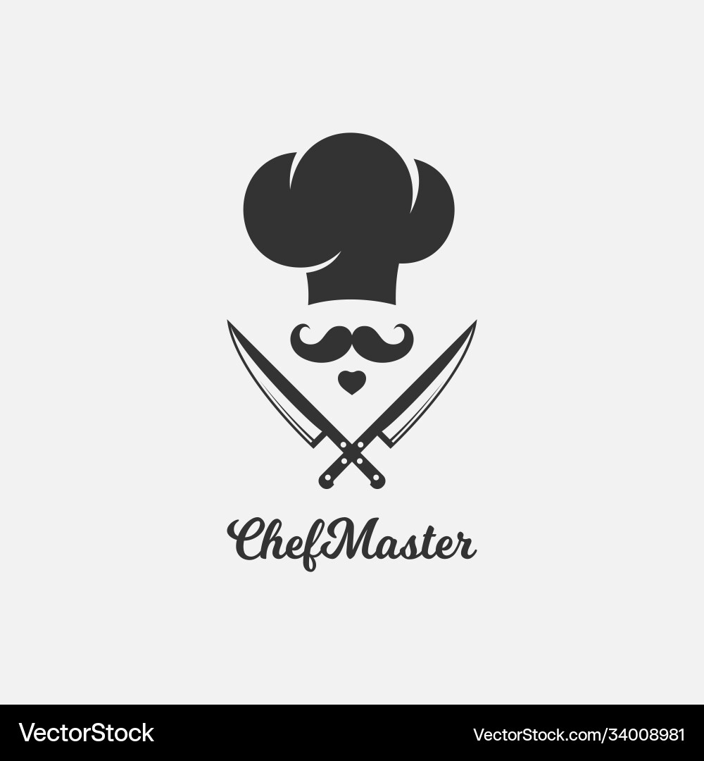 Chef logo with hat and knifes on background Vector Image