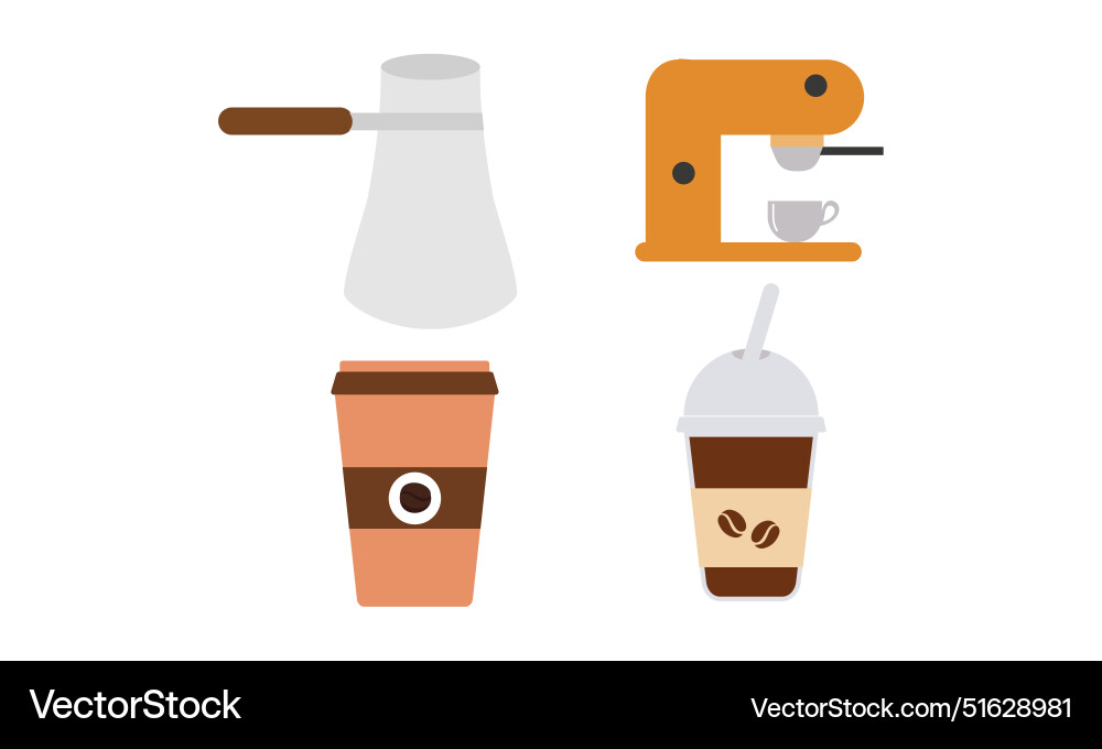 Coffee elements set machine brewing tools Vector Image