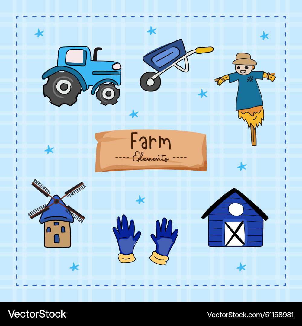 Farm doodle icons set Royalty Free Vector Image