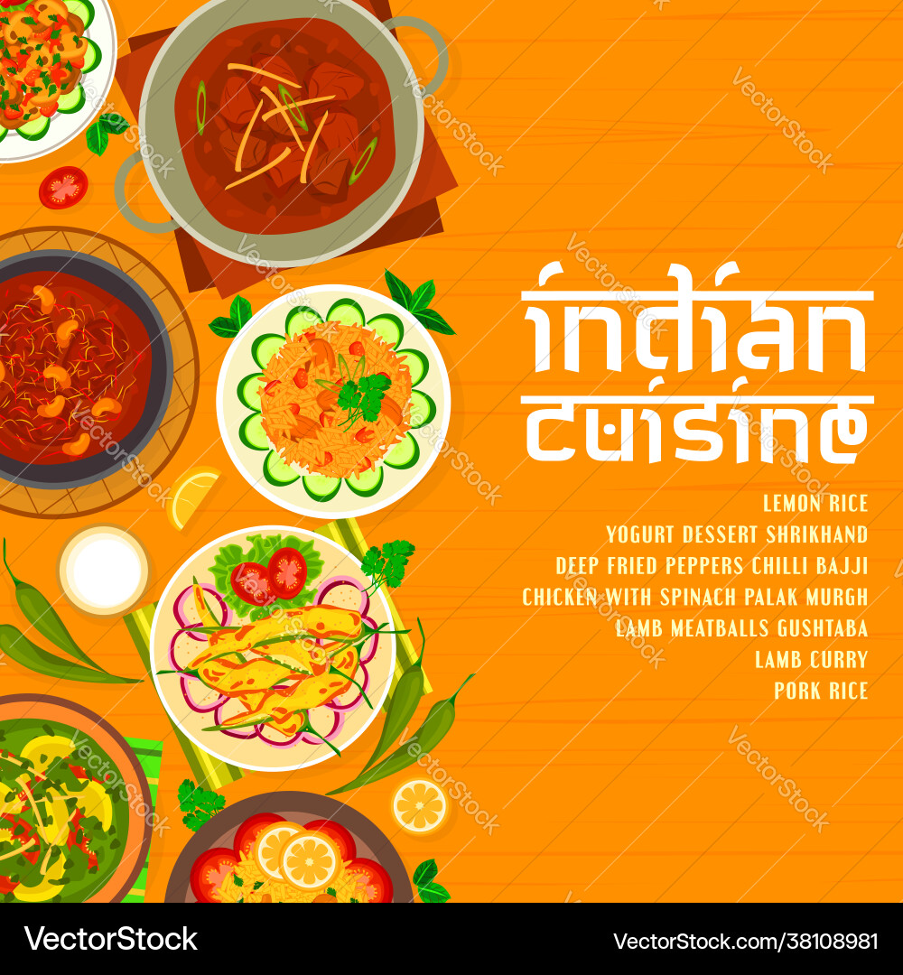 Indian cuisine restaurant meals menu cover Vector Image