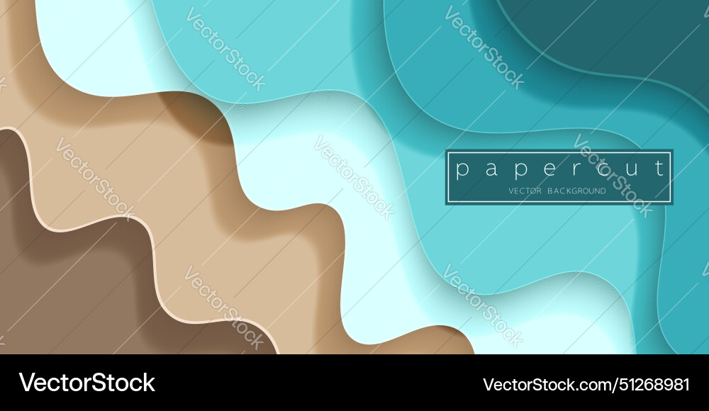 Paper cut turquoise water waves and sand beach Vector Image