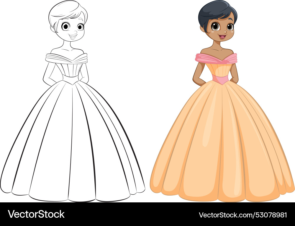 Princess with and without color Royalty Free Vector Image