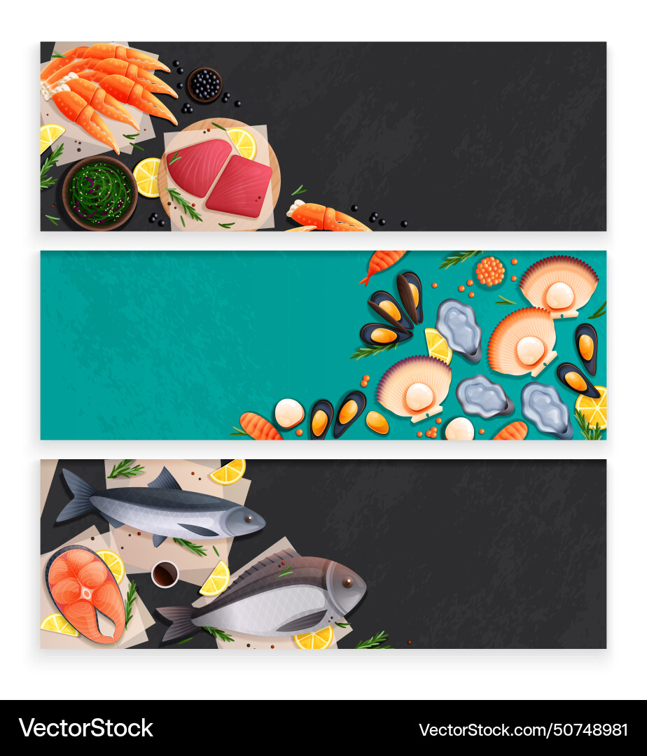 Seafood flat banners Royalty Free Vector Image