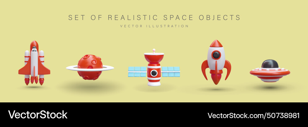 Set of 3d space objects in cartoon style Vector Image