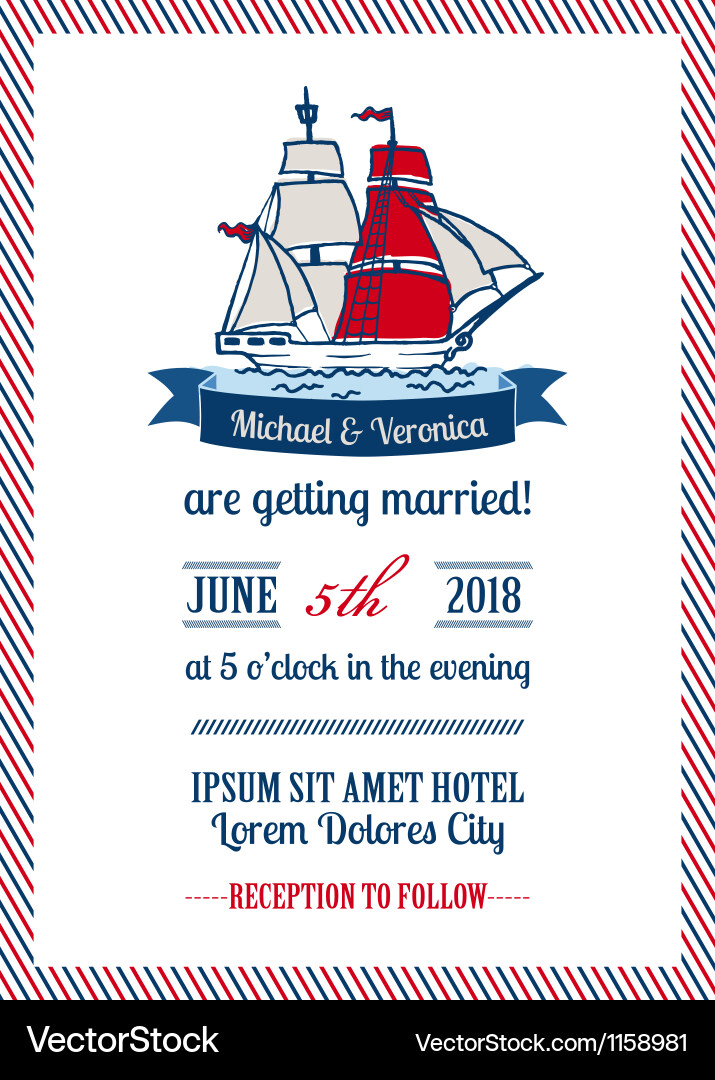 Wedding marine invitation card Royalty Free Vector Image