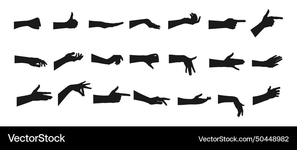Collection of hand gestures silhouettes set Vector Image