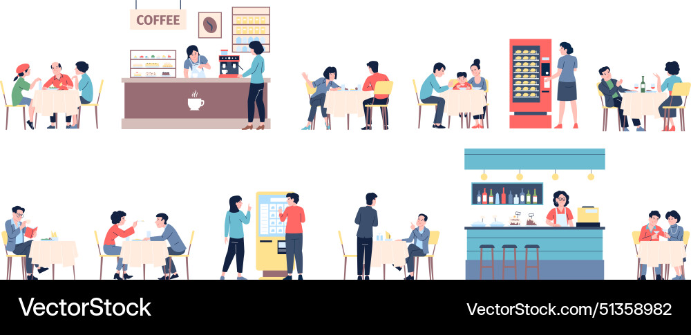Food court elements people have lunch or dinner Vector Image