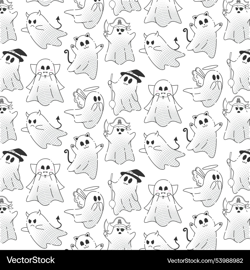 Halloween ghost pattern with cats and devils Vector Image
