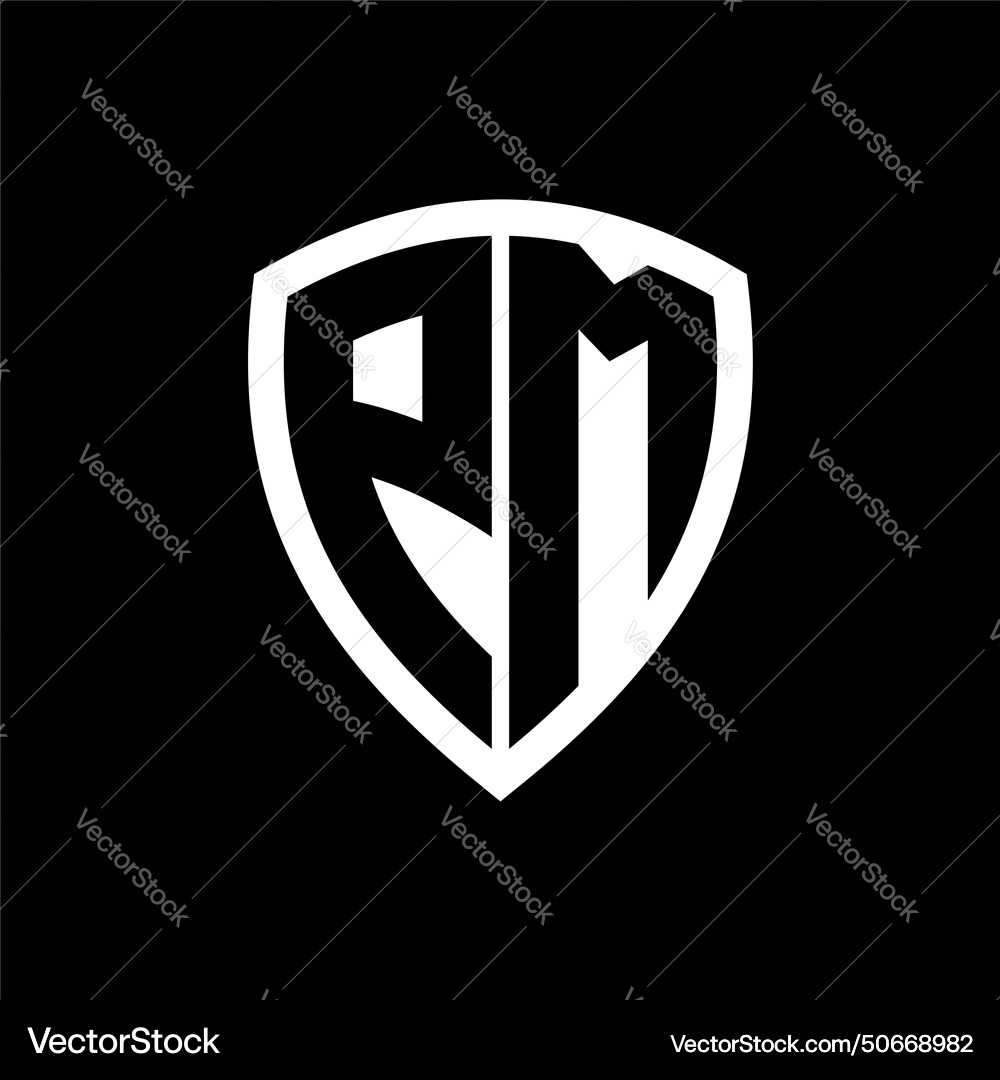 Pm monogram logo with bold letters shield shape Vector Image