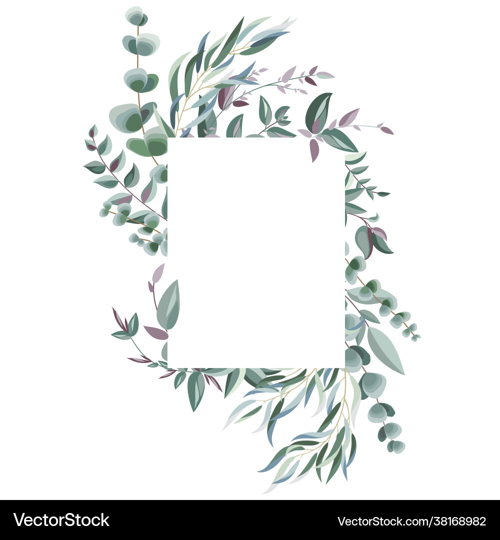 Rectangle frame with greenery leaves and branches Vector Image