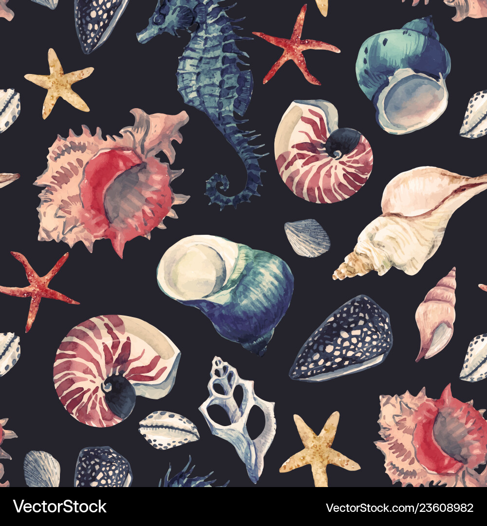 Watercolor sea life pattern Royalty Free Vector Image