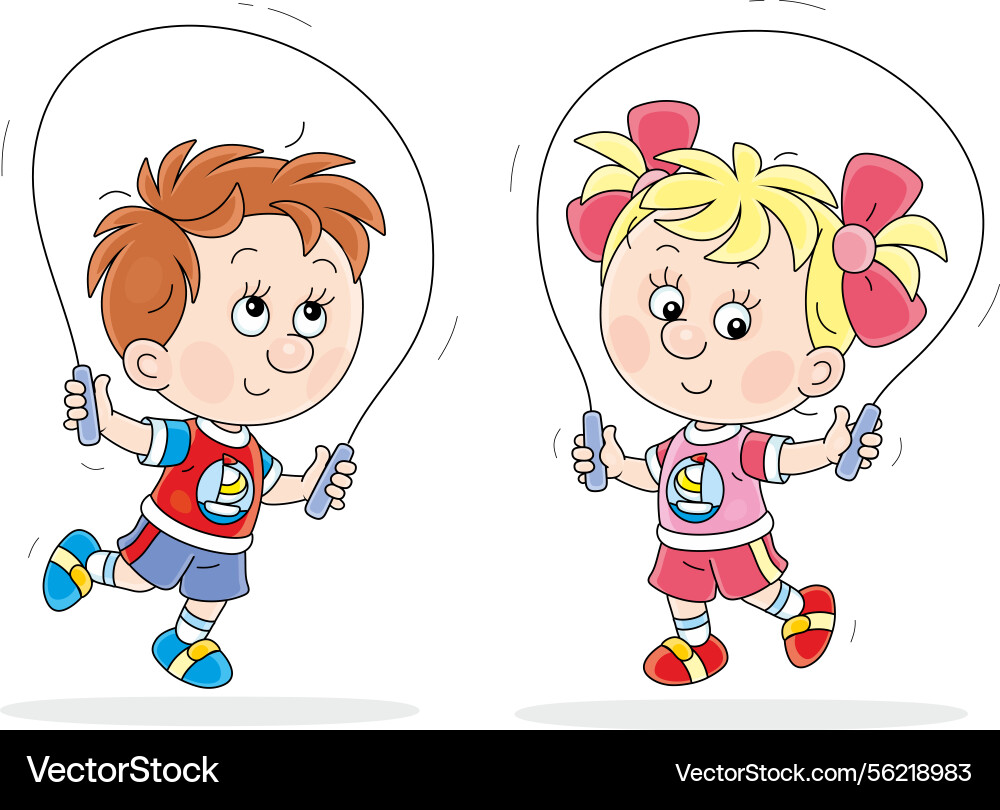 Cheerful little kids jumping rope Royalty Free Vector Image