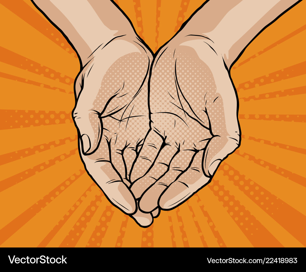 Cupped hands pop art retro comic style cartoon Vector Image