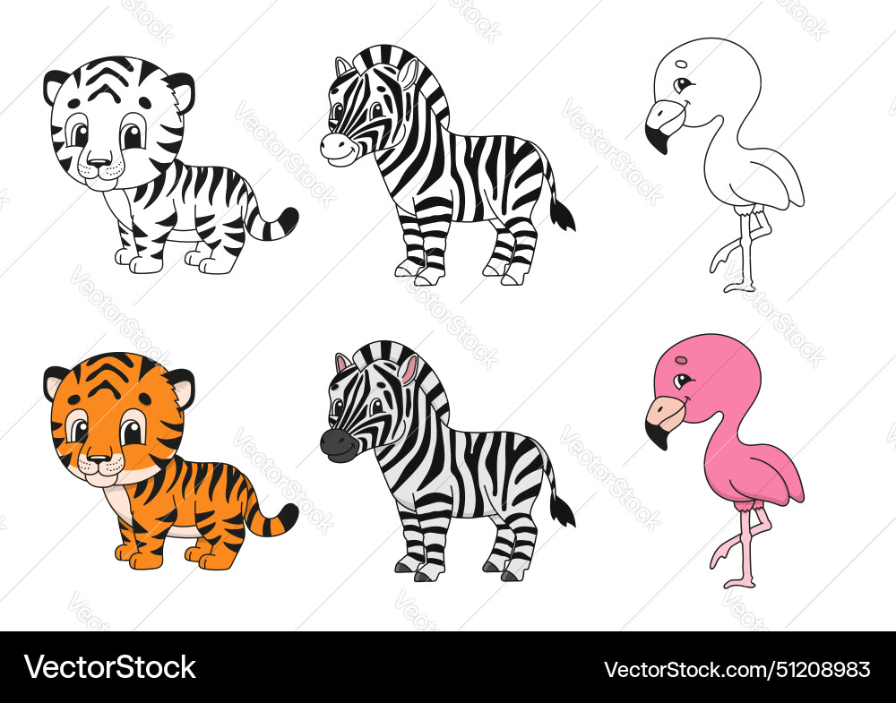 Set coloring page for kids cute cartoon Royalty Free Vector
