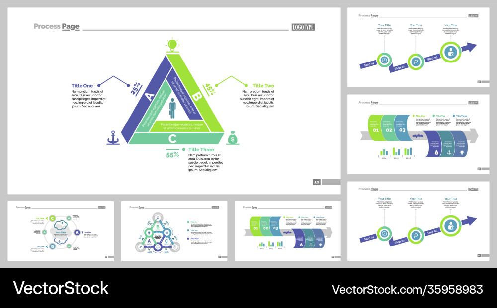 Seven management slide templates set Royalty Free Vector