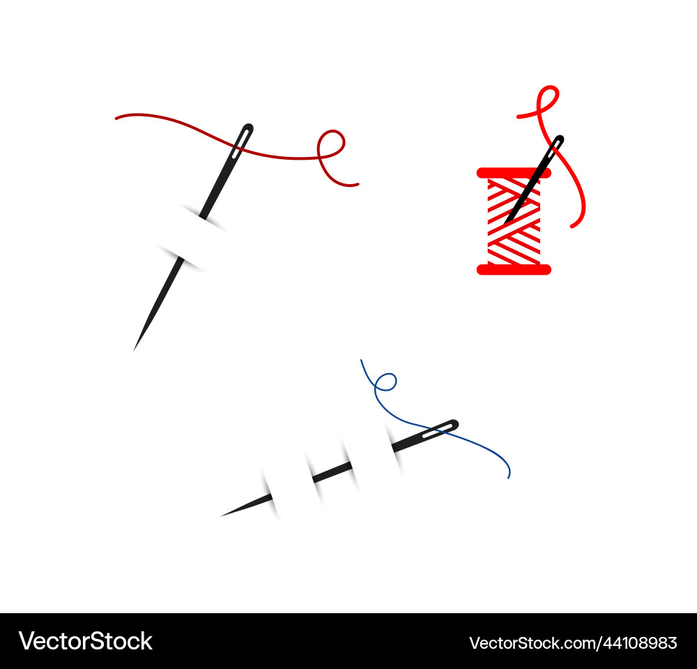 Sewing needle with thread and stitching red spool Vector Image