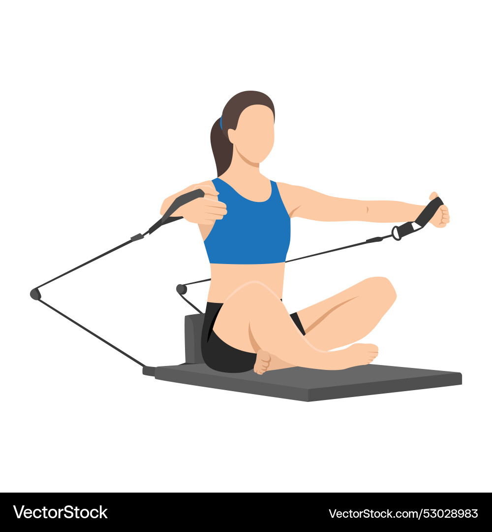 Woman doing pilates workout on reformer machine Vector Image