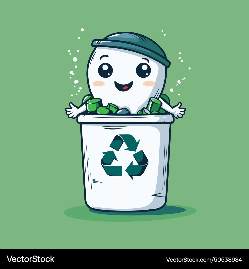 A cartoon trash can with recycling symbol Vector Image
